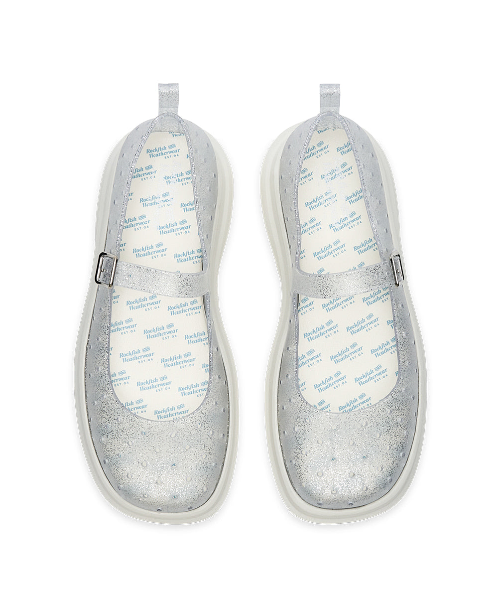 Glair Flatform Square Maryjane Clear Glitter Silver – Rockfish Wellies
