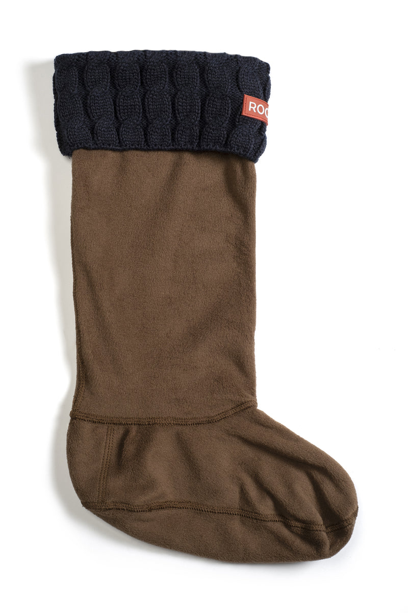 Cable knit cuff tall boot socks. Wellington boot liners. Fleece socks ...